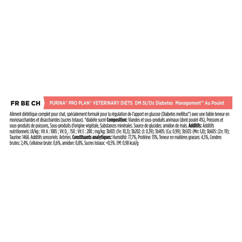 Veterinary Diets (Purina Proplan) Feline DM Diabetes Management Poulet ...